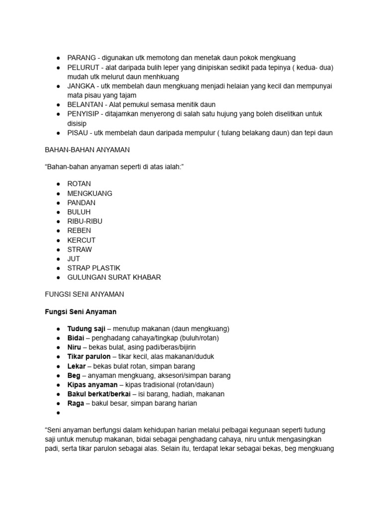 Fungsi Seni Anyaman Tudung Saji Bidai Niru Tikar Parulon Lekar Beg ...
