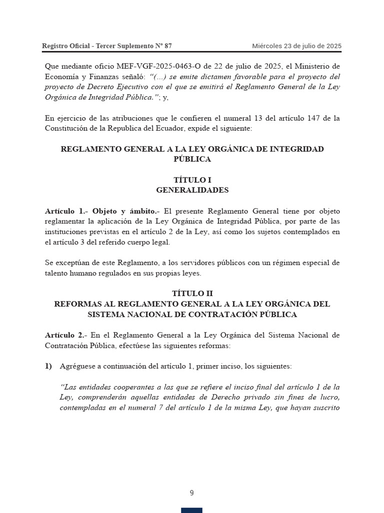 Registro Oficial Tercer Suplemento No 87 23 de Julio Del 2025 ...
