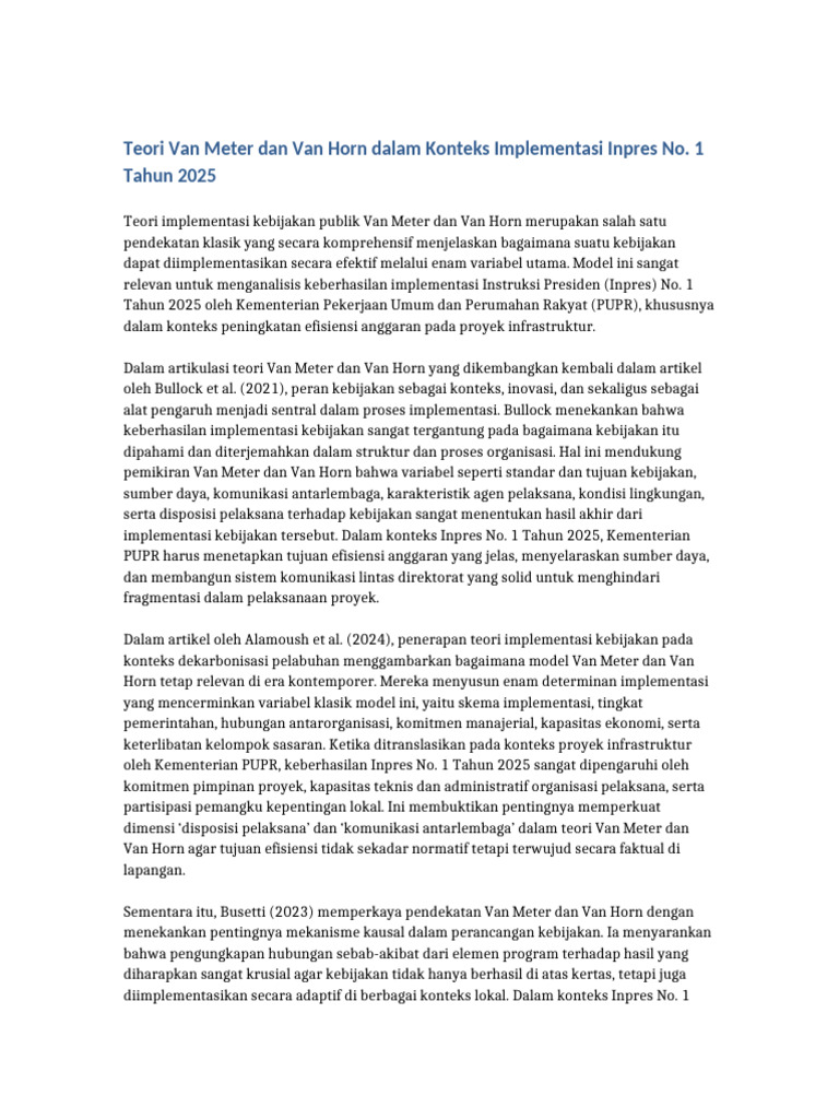 Teori Van Meter Van Horn Inpres 2025 | PDF