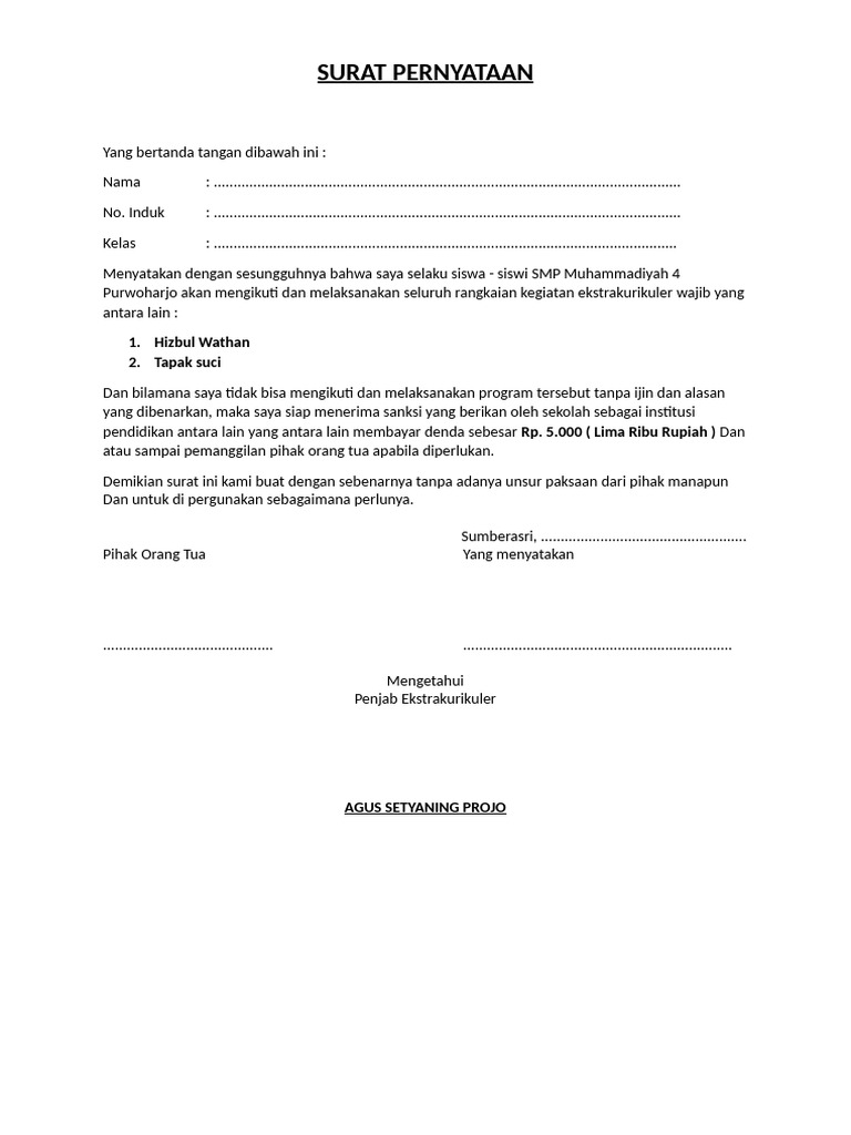 Surat Pernyataan Ekstra | PDF