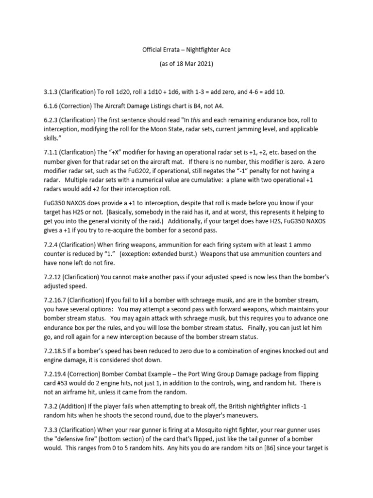 Nightfighter Ace Official Errata Update | PDF | Night Fighter ...