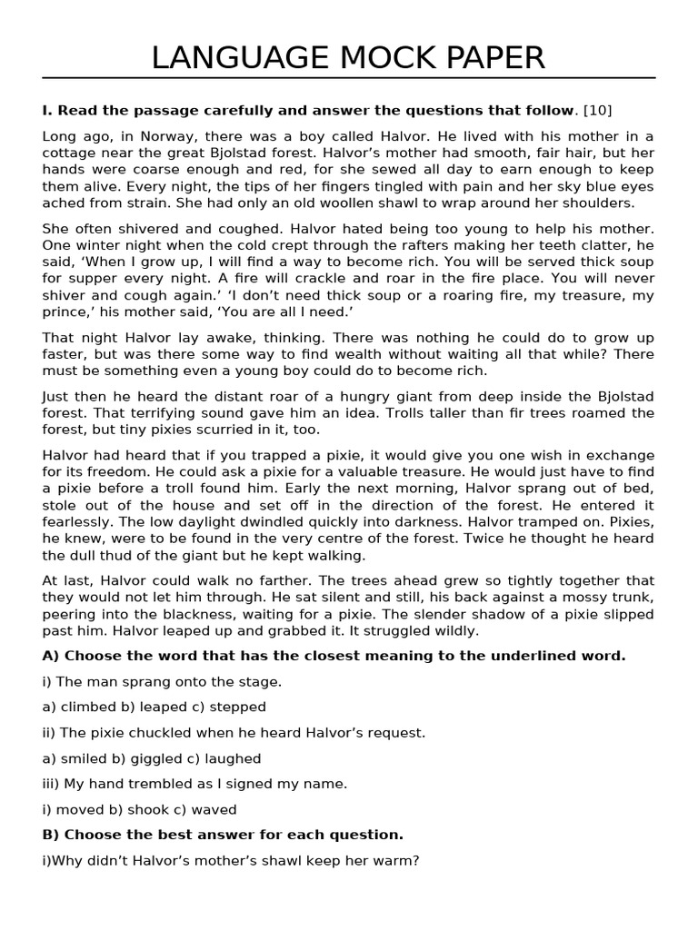 Language Mock Paper for Students | PDF | Linguistics | Syntax