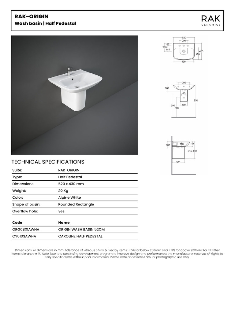 Origin Wash Basin 52 CM | PDF