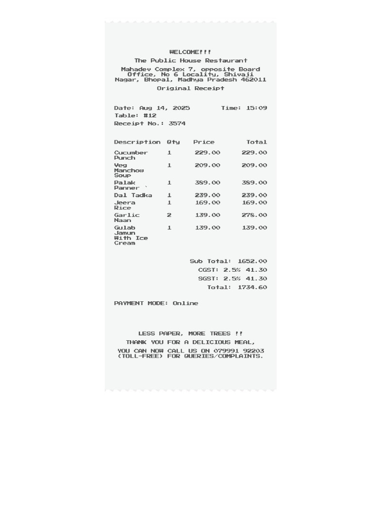Restaurant Bill (Freeforonline - Com) | PDF