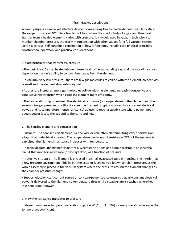Pirani Gauges Descriptions | PDF | Pressure Measurement | Vacuum