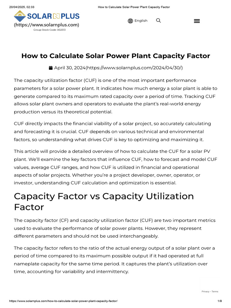 Calculating Solar Power Plant CUF | PDF | Solar Power | Electric Power