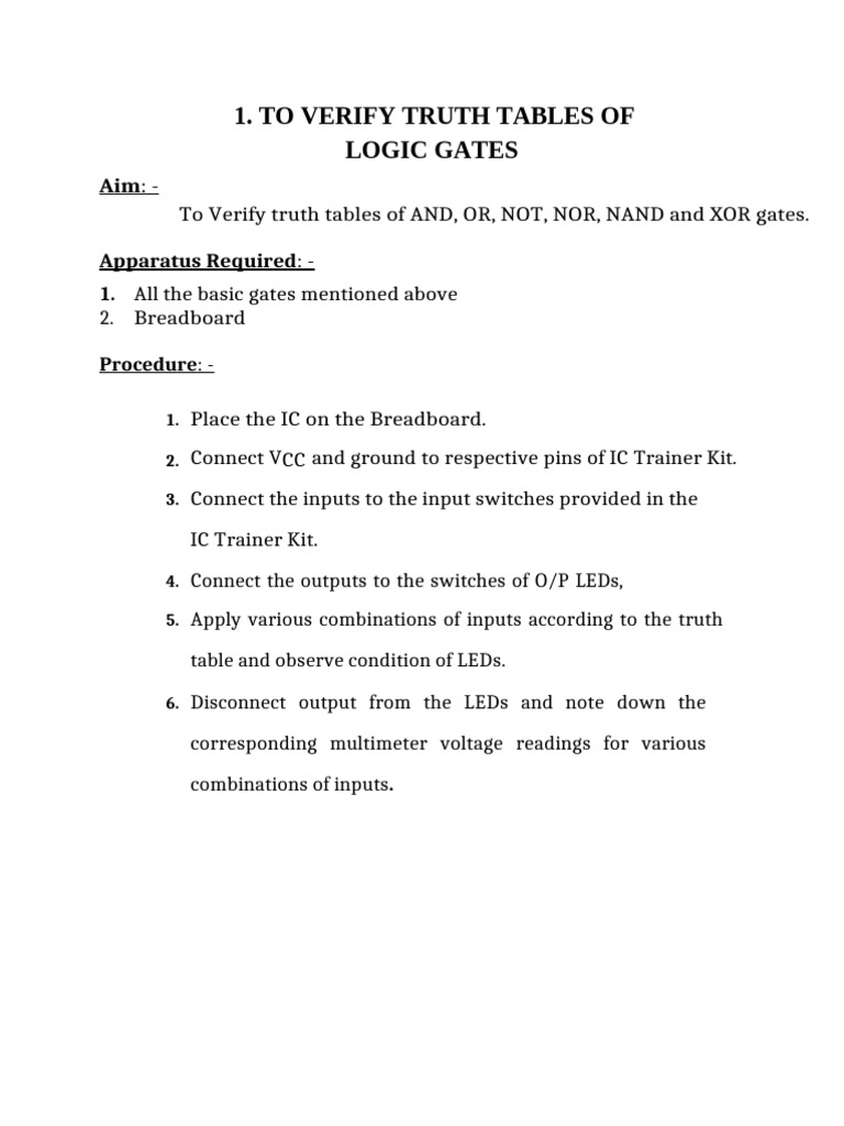 Logic Gates and Truth Table Verification | PDF