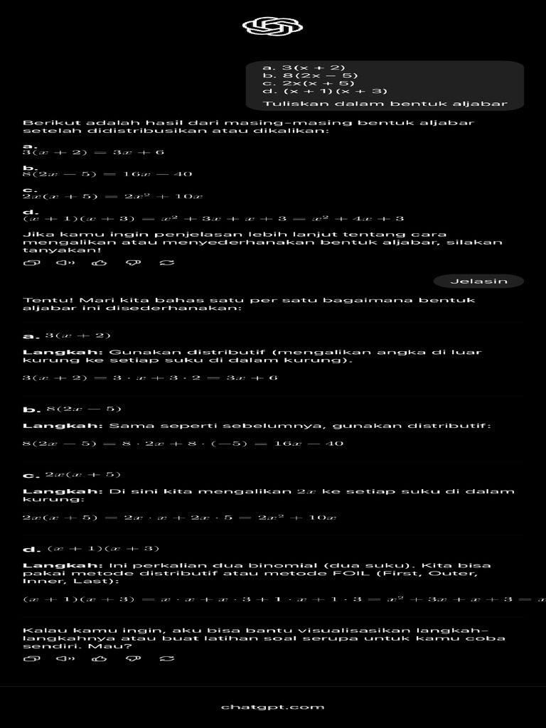 Bentuk Aljabar Distributif | PDF