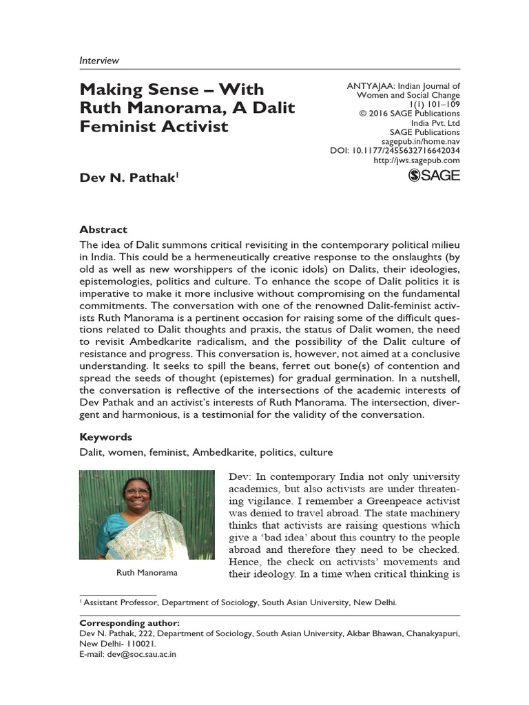 Dalit Feminism: Ruth Manorama's Insights | PDF | Dalit | Mahatma Gandhi