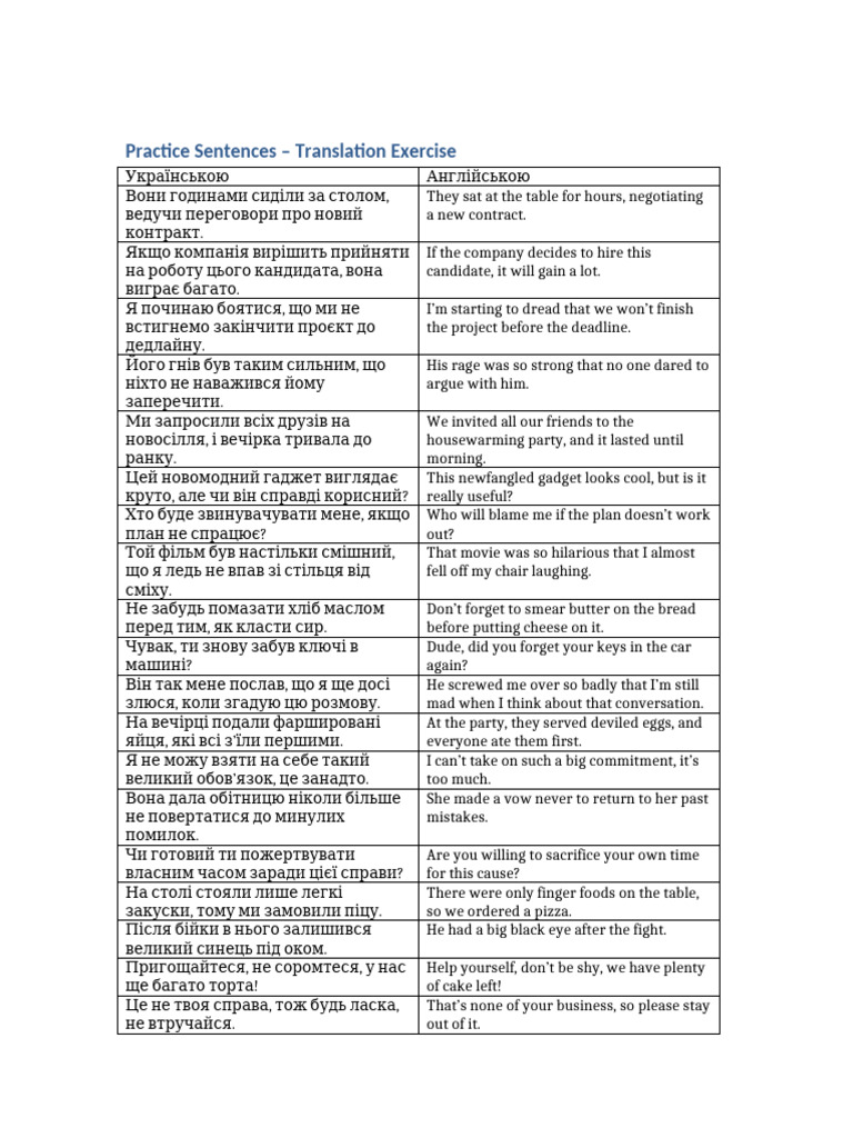 Translation Sentences b2 | PDF