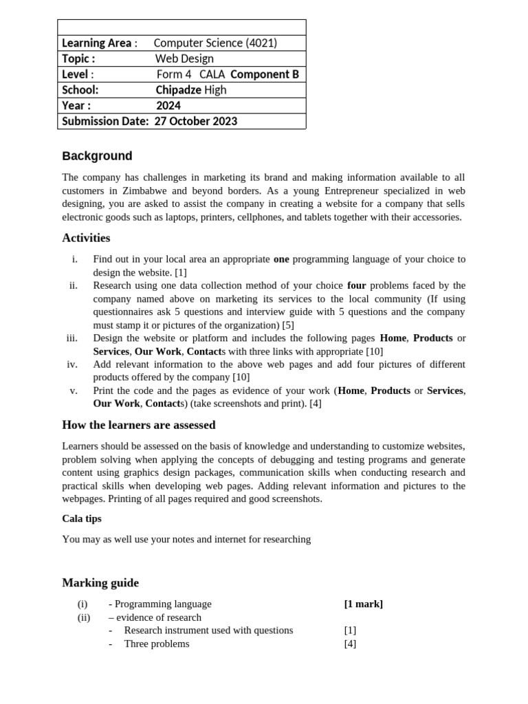 Form 4 Cala Webdesign Component B | PDF | Educational Technology | Computer Programming