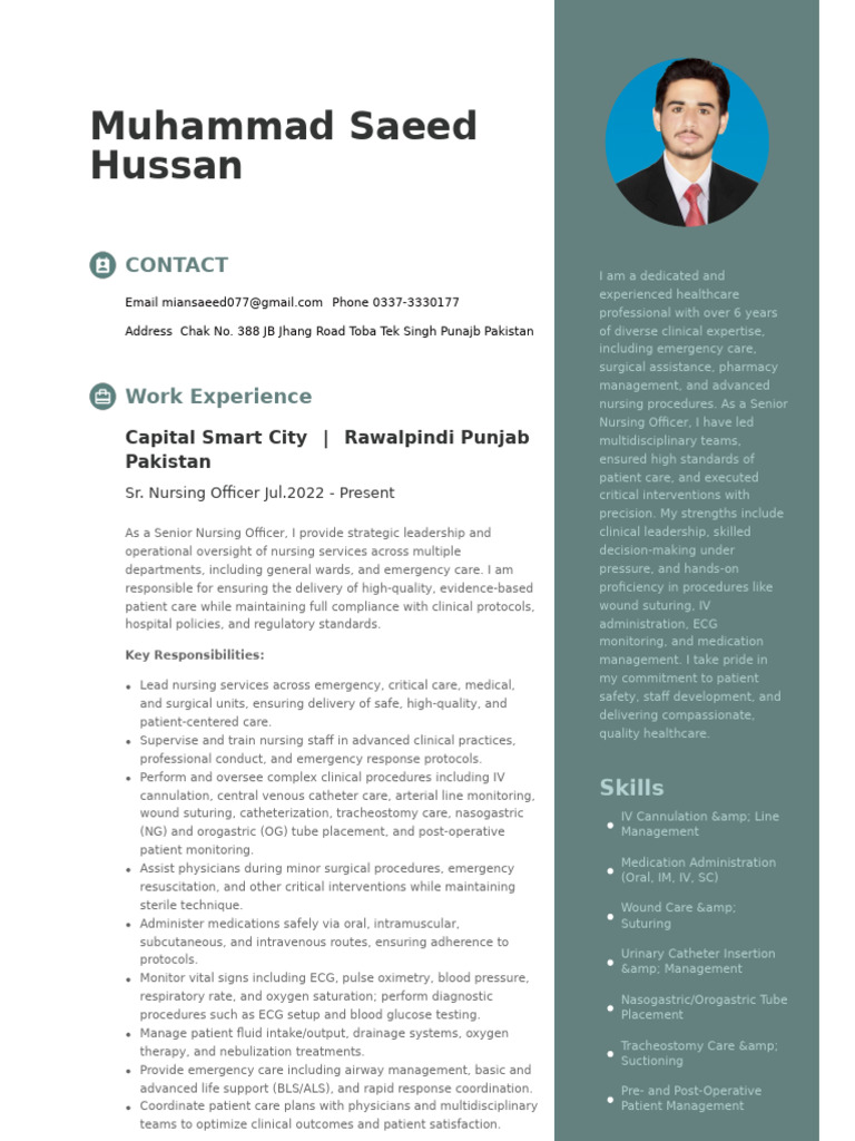 Resume Muhammad Saeed Hussan | PDF | Pharmacy | Intravenous Therapy