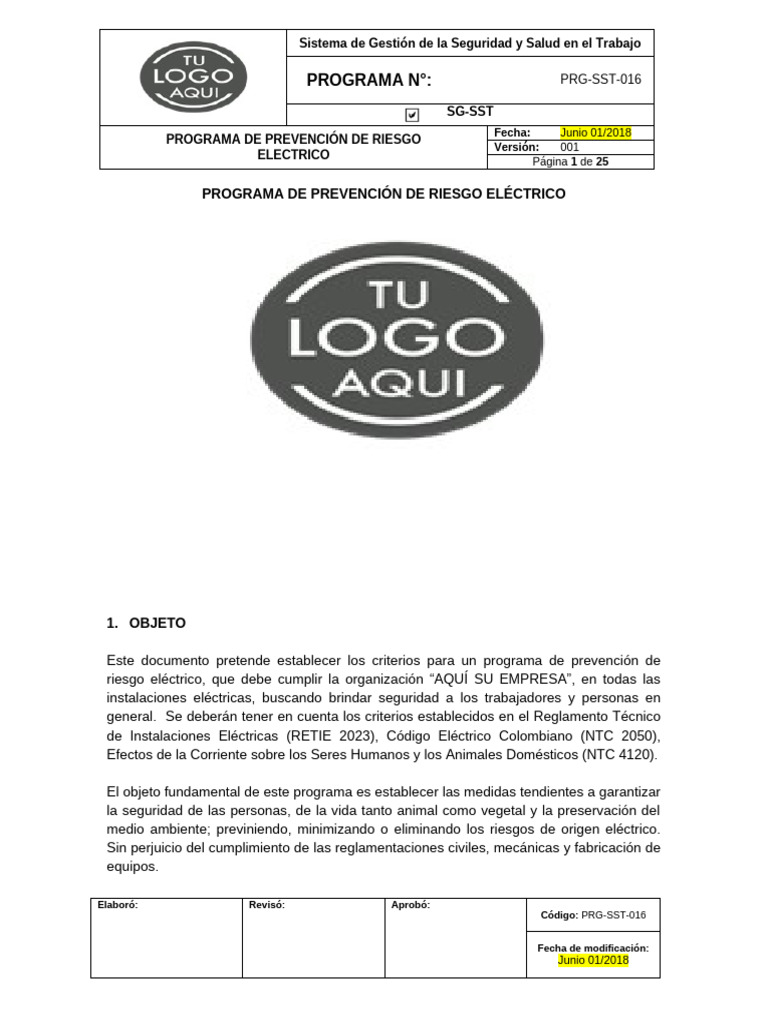 Programa_Prevencion_Riesgo_Electrico_MAGNETJO_2025 (1) | PDF | Ingenieria Eléctrica | Riesgo