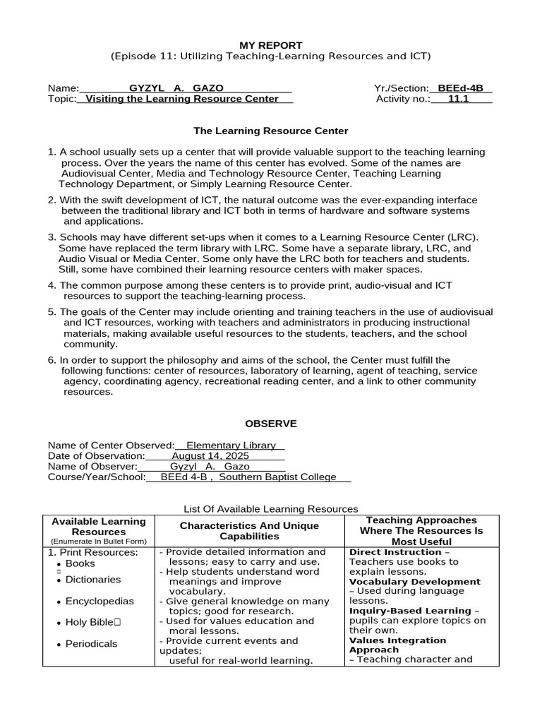 Exploring Learning Resource Centers | PDF | Learning | Educational ...