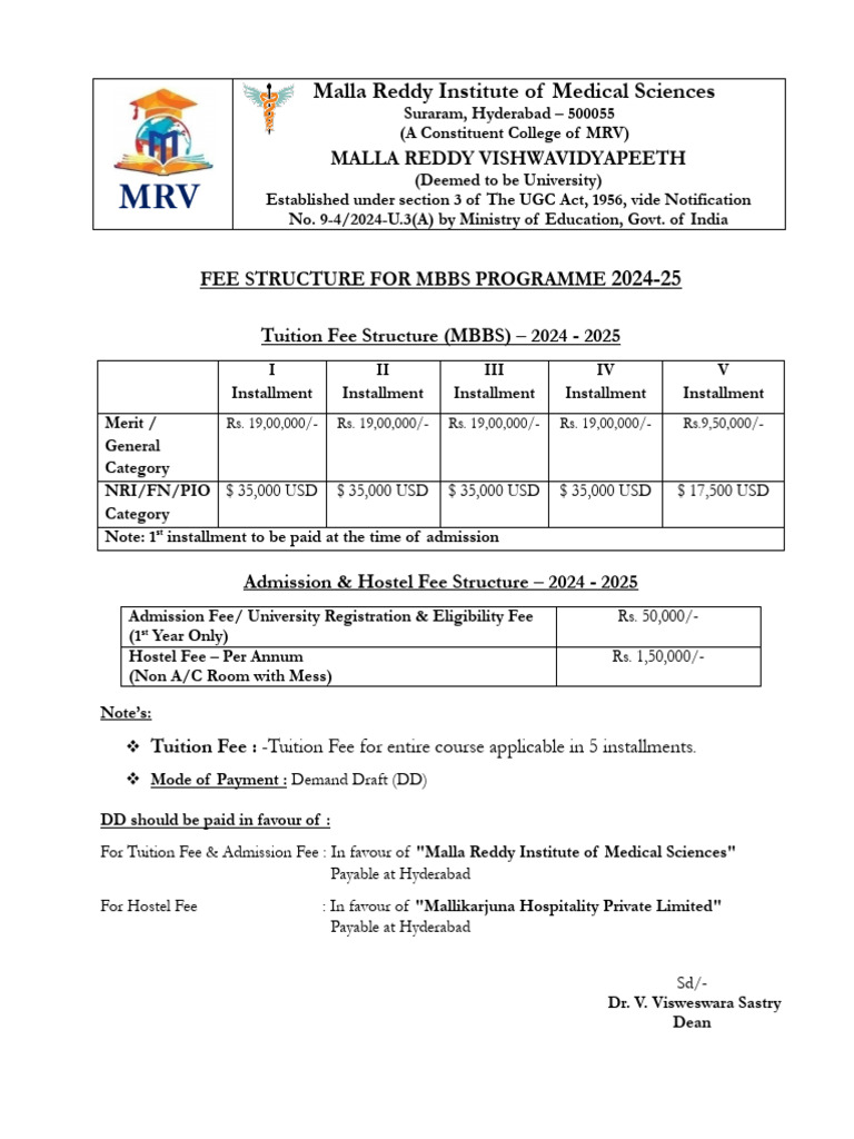 MRIMS MBBS Fees Structure 2024-25 | PDF
