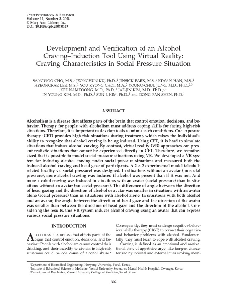 Cho Et Al 2008 Development and Verification of an Alcohol Craving ...