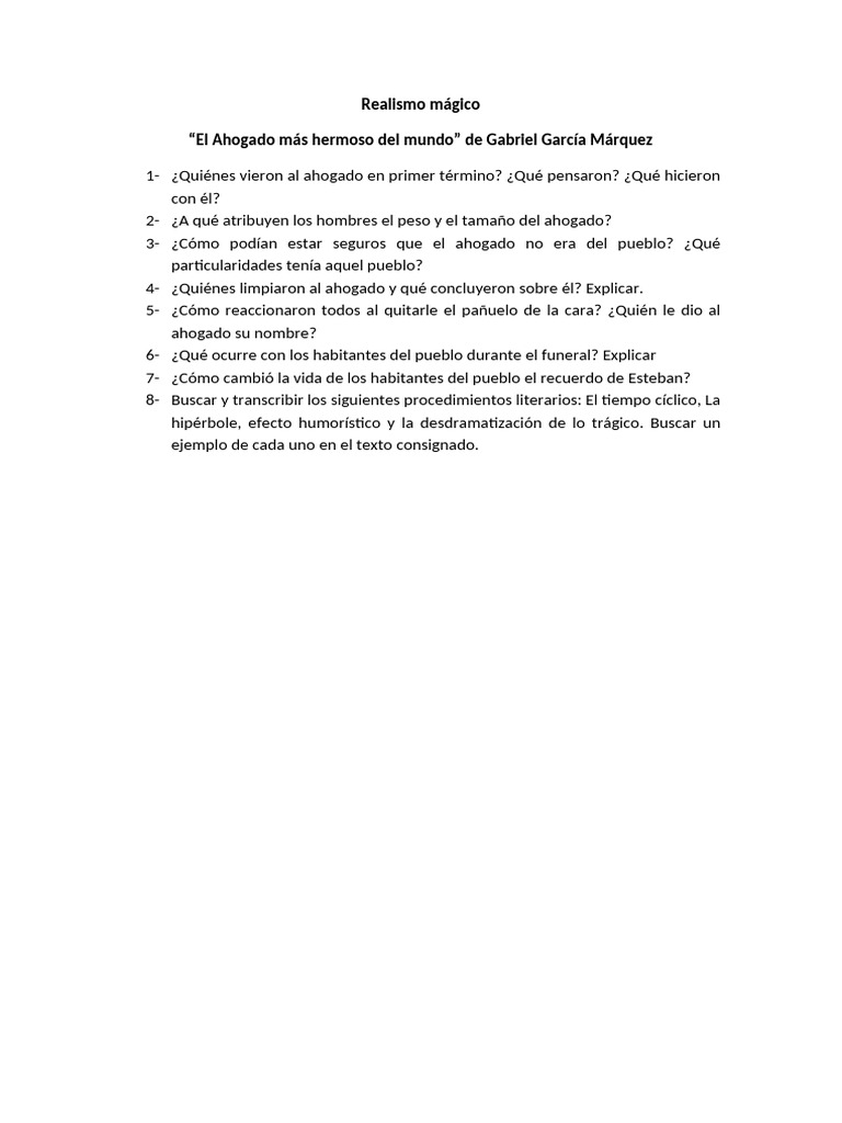 El Ahogado Más Hermoso Del Mundo Consignas | PDF