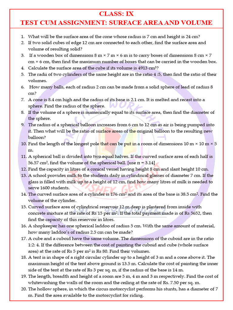 9 Surface Area and Volume | PDF | Sphere | Volume