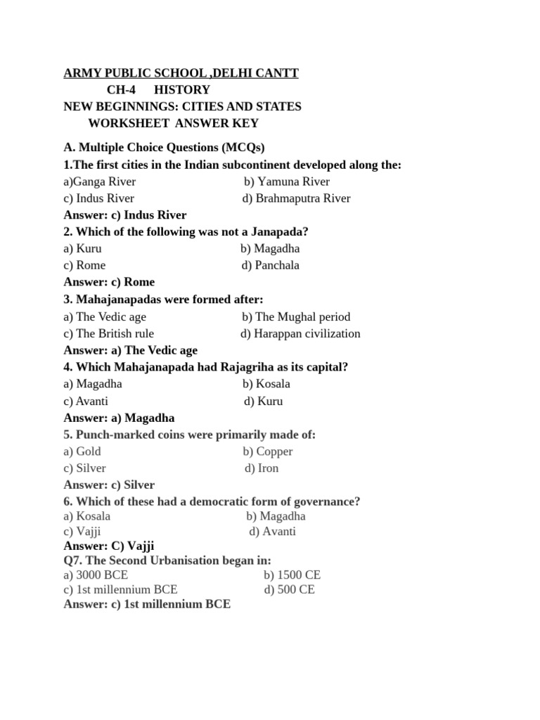 Grade 7 Ch 4 Worksheet Answerkey | PDF | Ancient India | South Asia