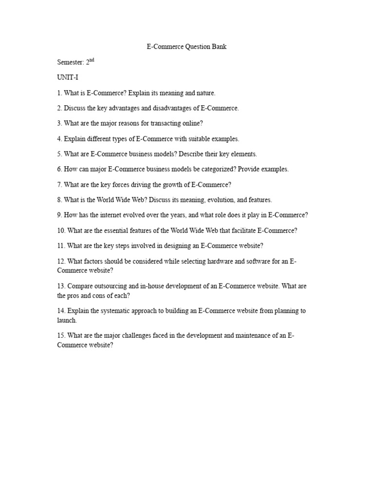 Question Bank cum Assignments | PDF | E Commerce | Commerce