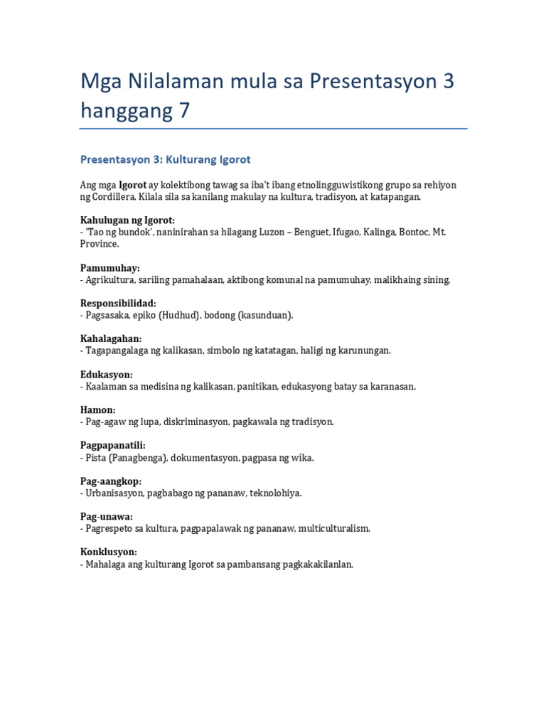 WEEK 3 Presentasyon 3 Hanggang 7 Nilalaman | PDF