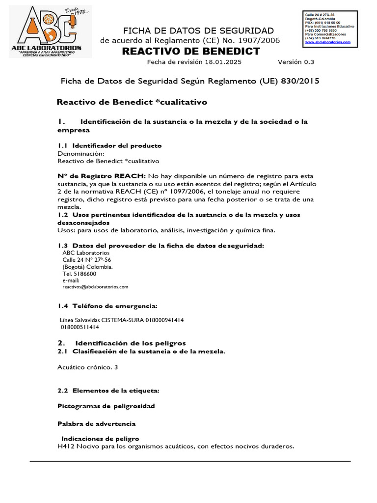 Reactivo de Benedict | PDF | Química