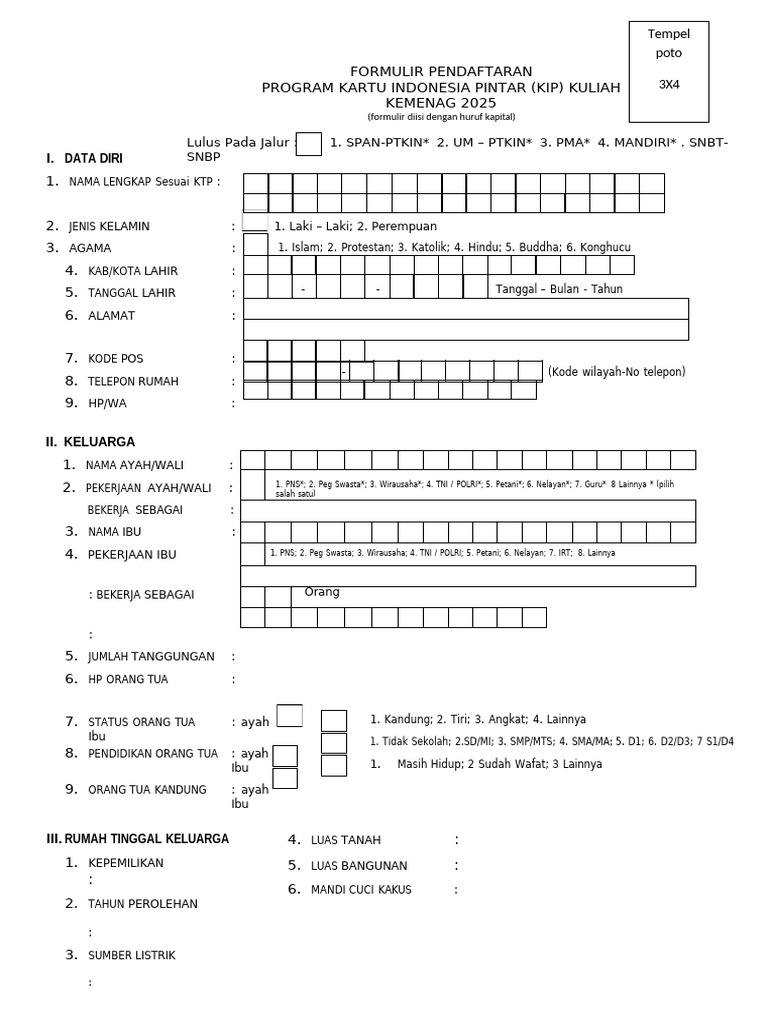 Formulir Pendaftaran Program Kip Kuliah 2025 | PDF