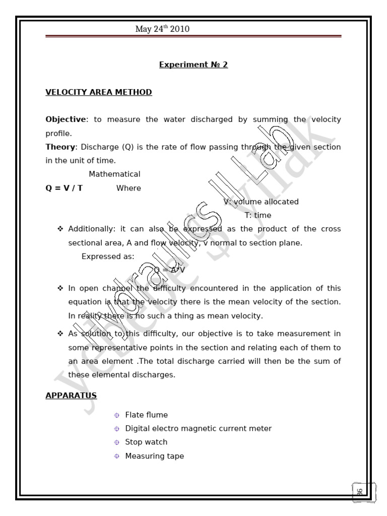 Hydraulics II Lab Report | PDF | Discharge (Hydrology) | Fluid Dynamics