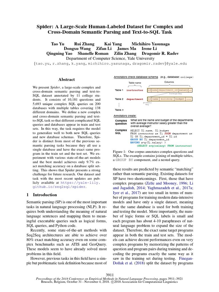 Text-To-SQL Spider Paper | PDF | Databases | Sql