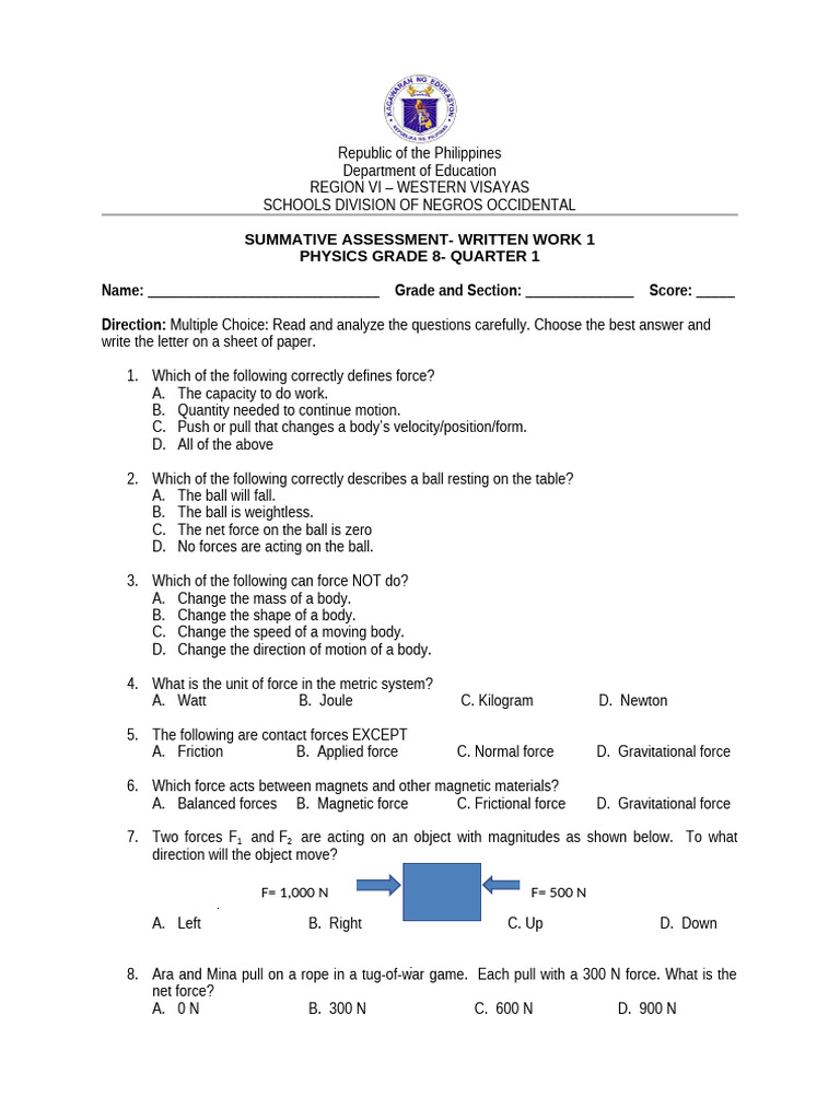 1 Written Works - G8 Science Q1 | PDF | Force | Acceleration
