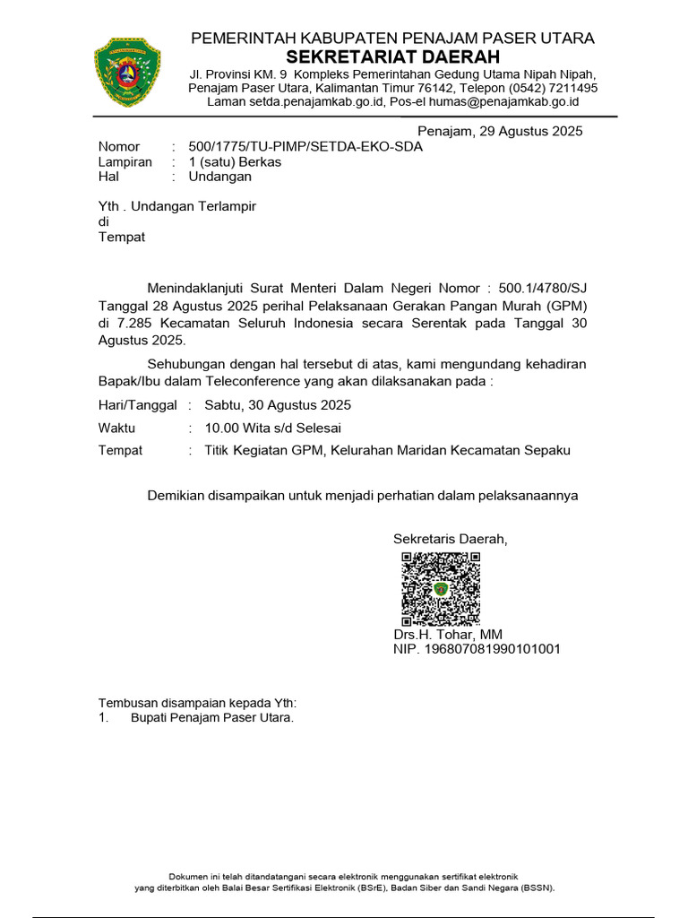 Undangan Teleconference GPM 30 Agustus 2025 | PDF