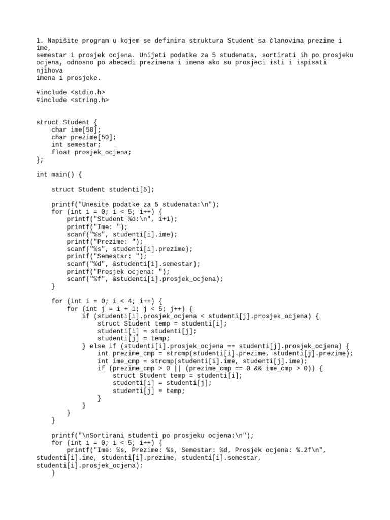 Programiranje 2, C Jezik | PDF