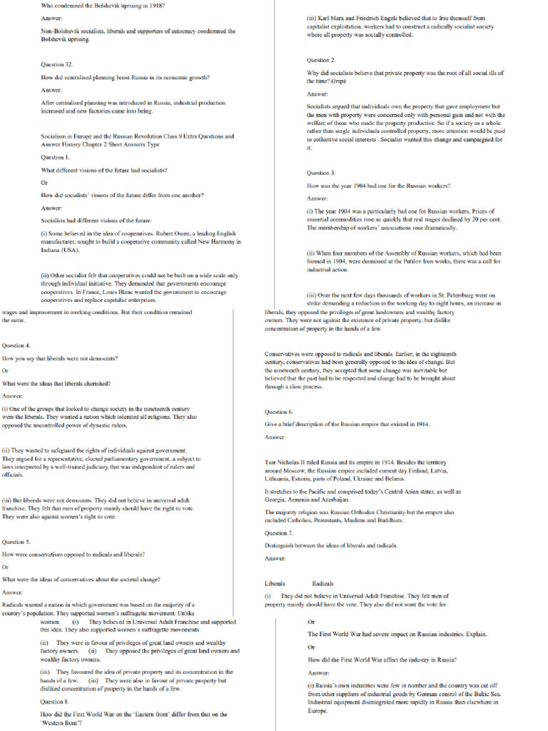 Russian Revolution Question Answers | PDF