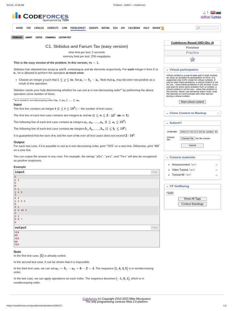 Problem - 2065C1 - Codeforces | PDF | Software | Computer Science