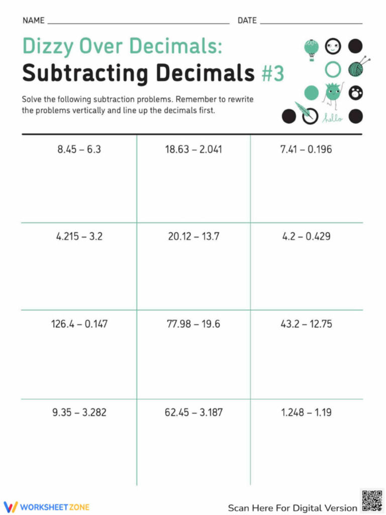 Subtracting Decimals Practice Worksheet | PDF