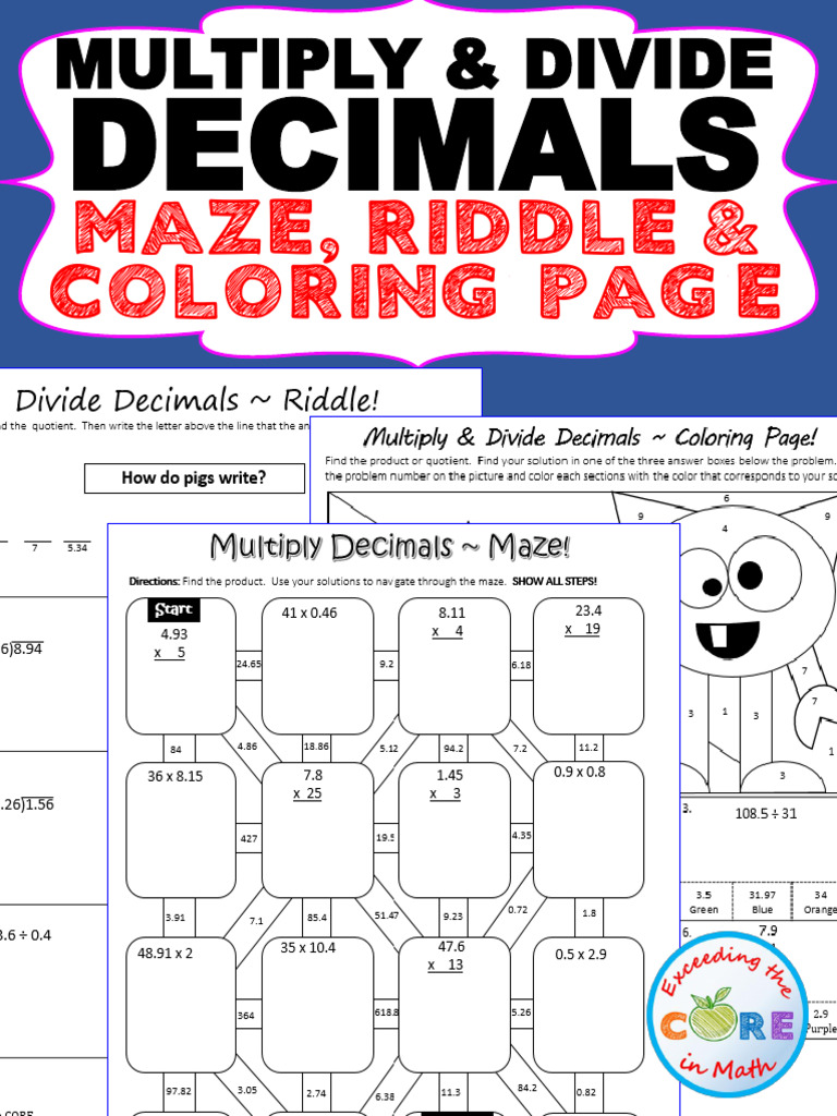 Maze, Riddle & Coloring Page: Decimals | PDF