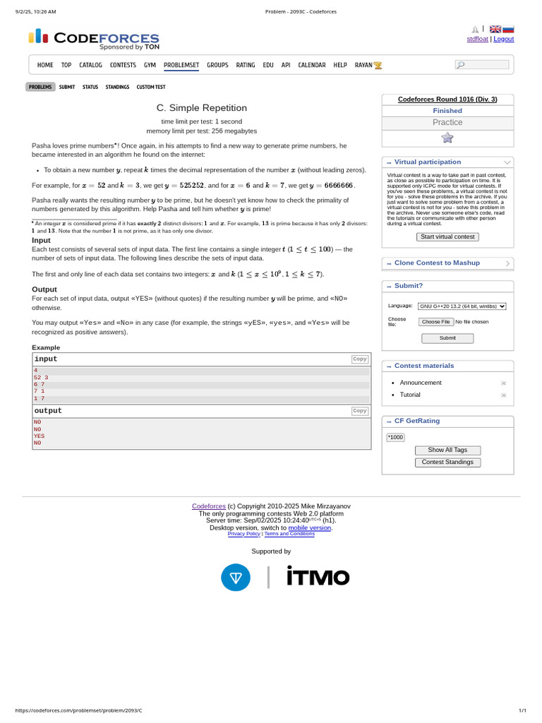 Primality Test for Codeforces 2093C | PDF | Prime Number | Computing