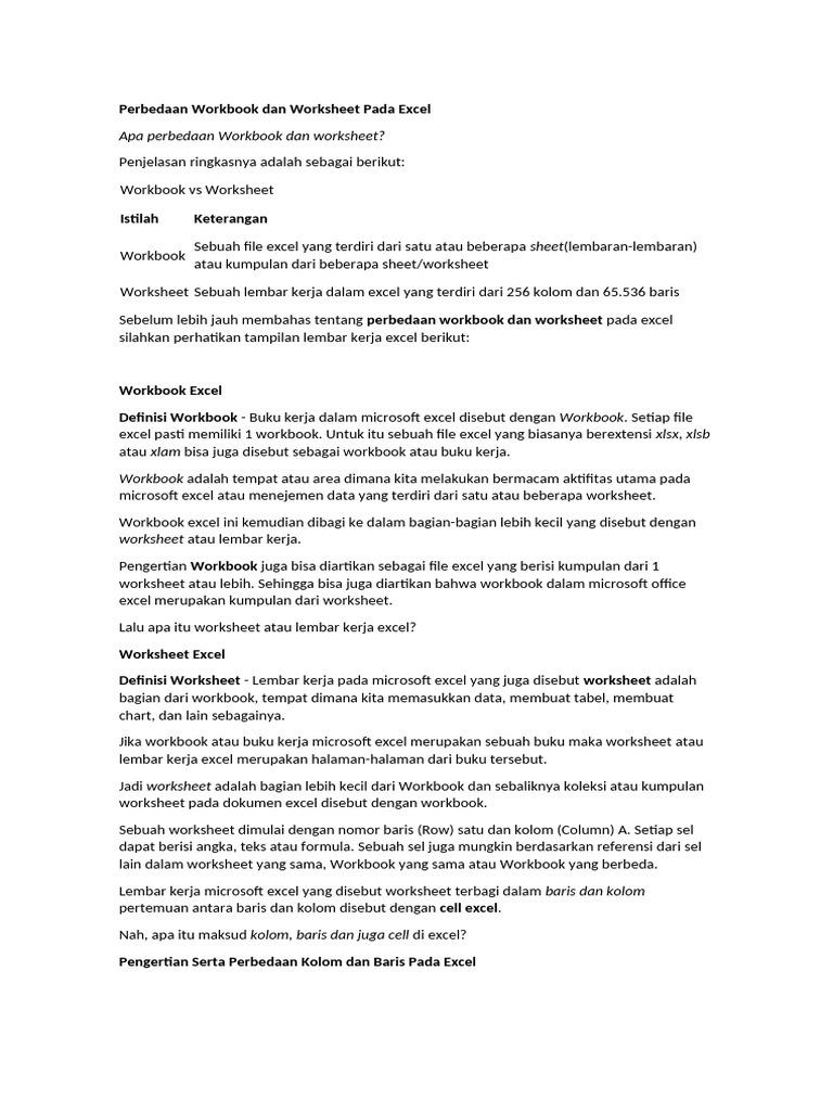 Perbedaan Workbook dan Worksheet Excel | PDF