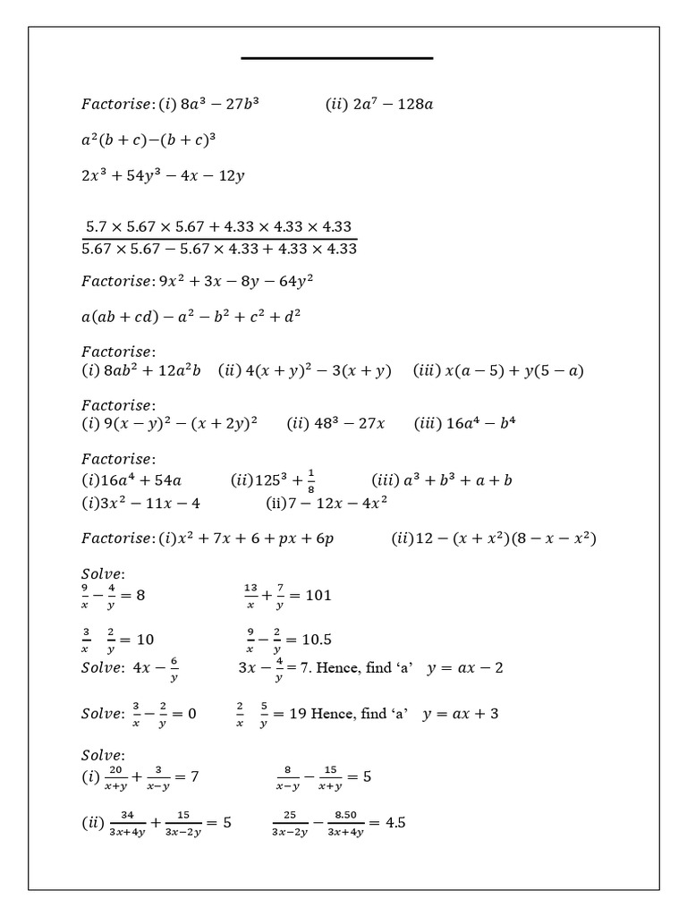 ICSE Class 9 Factorization Worksheet | PDF