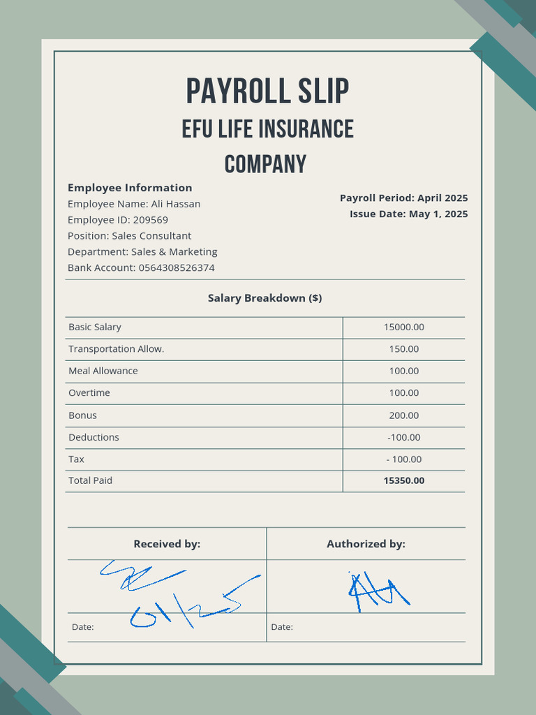 Green Mint Geometric Simple Payroll Slip A4 Document - 20250903 ...