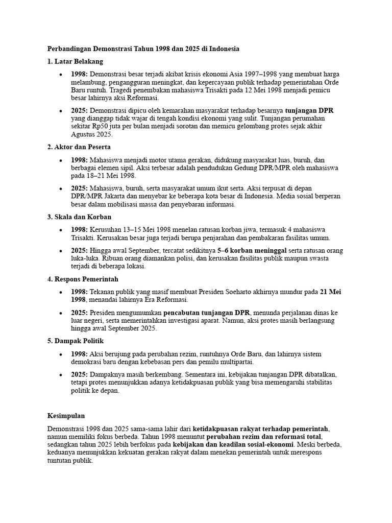 Perbandingan Demo 1998 dan 2025 | PDF