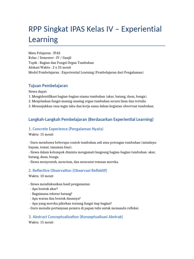 RPP IPAS Kelas IV Bagian Tumbuhan | PDF