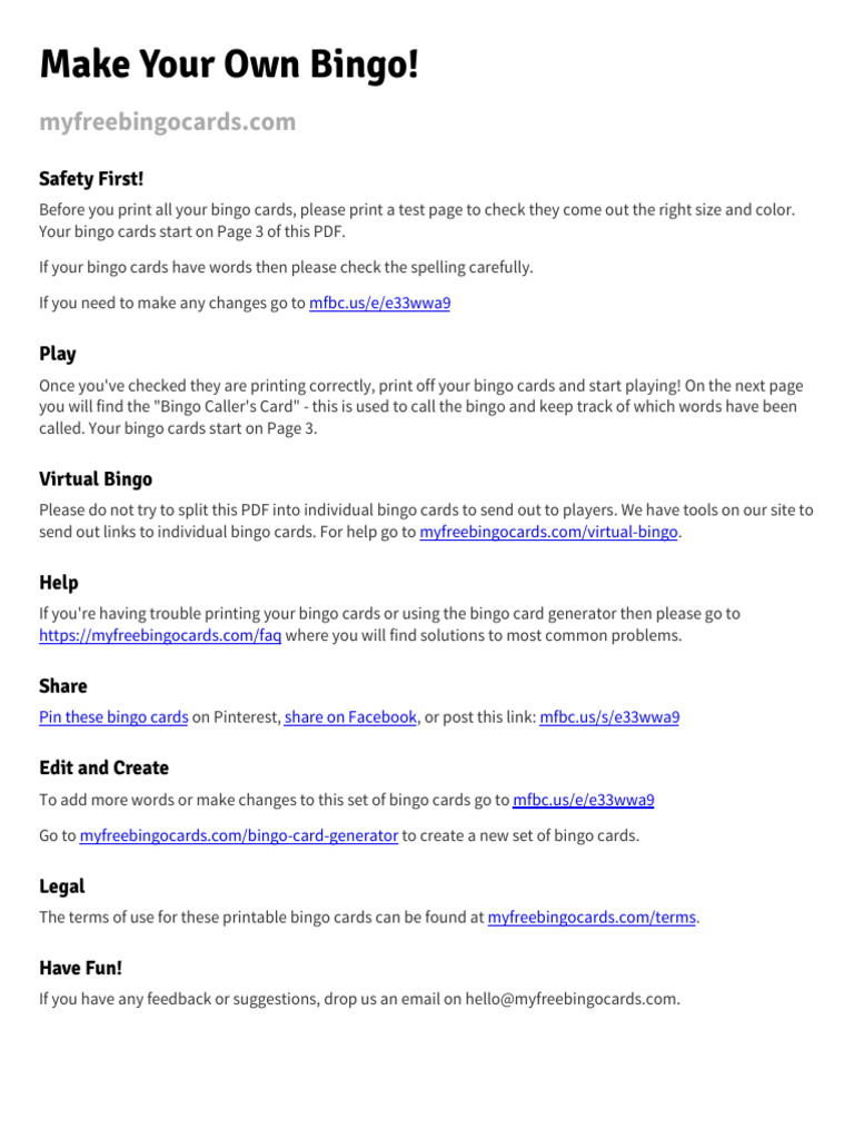 Make Your Own Bingo | PDF