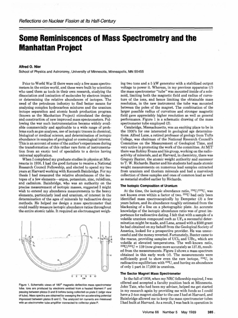 1989-some-reminiscences-of-mass-spectrometry-and-the-manhattan-project | PDF | Mass Spectrometry ...