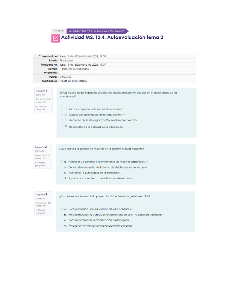 Actividad M2. T2.4. Autoevaluación Tema 2 | PDF
