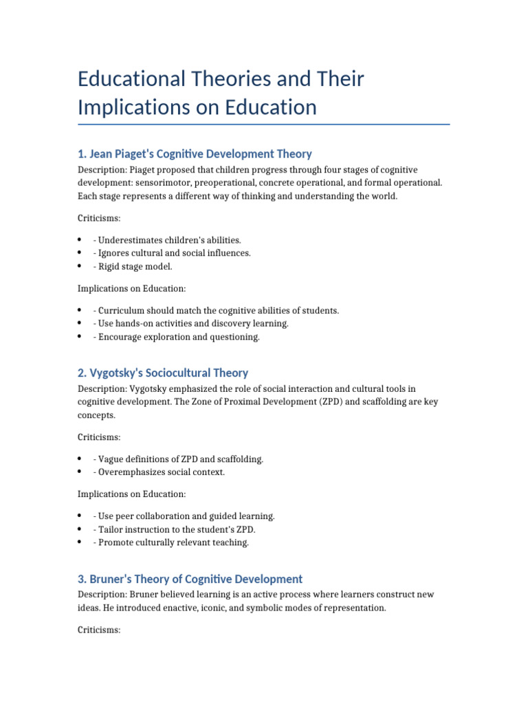 Key Educational Theories Explained | PDF | Cognitive Development ...