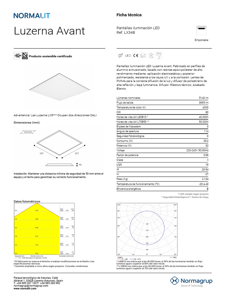 Ficha técnica Luzerna Avant LX34B | PDF | Diodo emisor de luz | Ligero