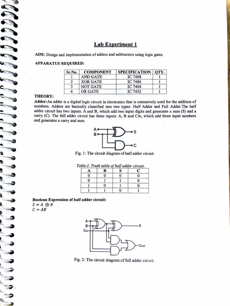 Logic Gates: Adders and Subtractors Explained | PDF | Subtraction ...