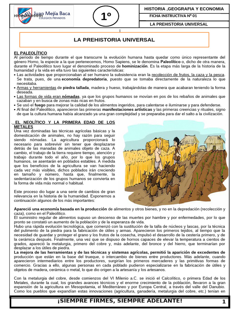 Ficha Instructiva n01 Primer Año | PDF | Paleolítico | Agricultura