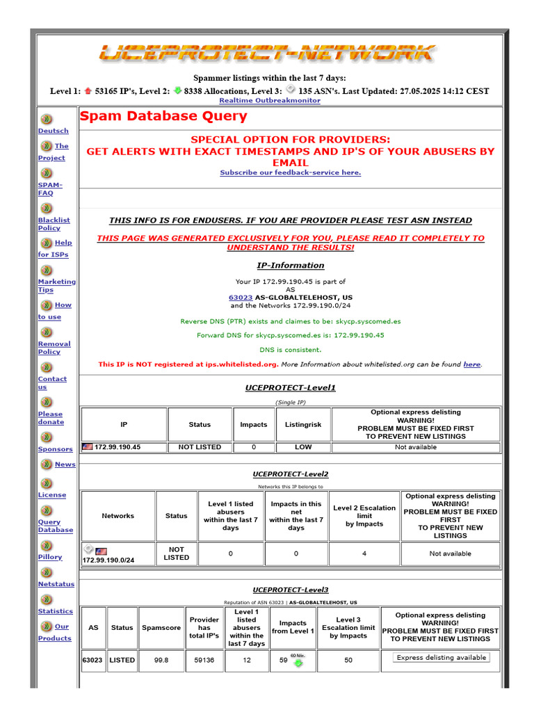 UCEPROTECT®-Network - Spam Database Query | PDF | Email Spam | Internet